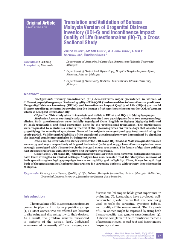(PDF) Translation and Validation of Bahasa Malaysia Version of ...