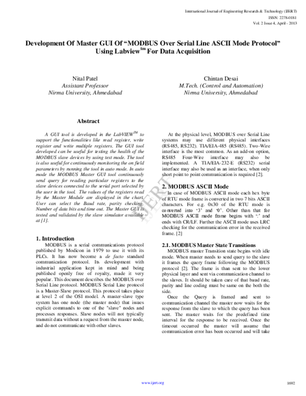(PDF) Development Of Master GUI Of “MODBUS Over Serial Line ASCII Mode Protocol” Using LabviewTm ...
