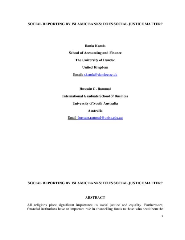 (PDF) Social reporting by Islamic banks: does social justice matter?