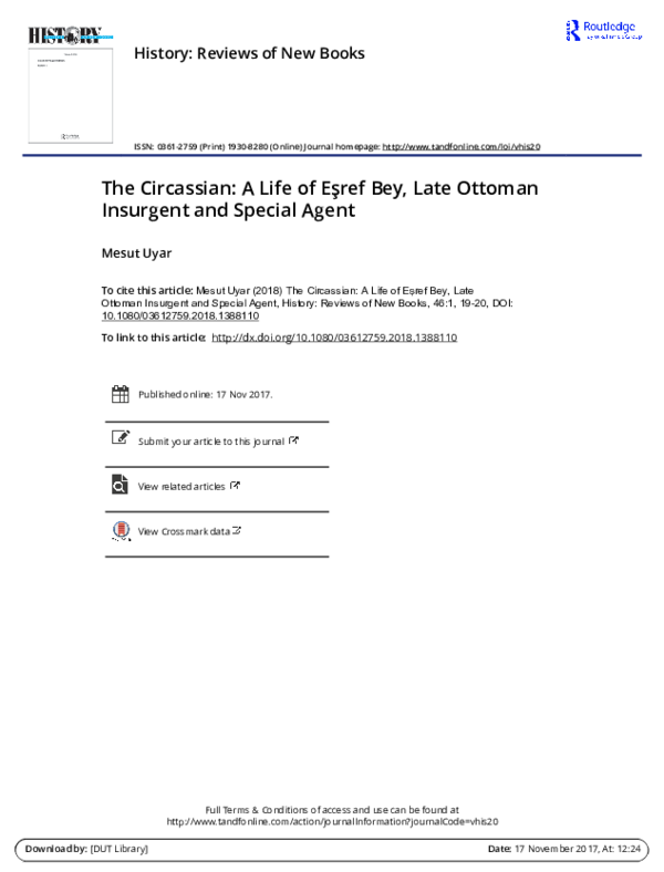 (PDF) The Circassian: A Life of Esref Bey, Late Ottoman Insurgent and ...
