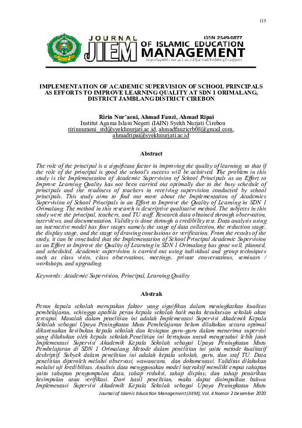 (PDF) Implementation of Academic Supervision Of School Principals as Efforts to Improve Learning ...