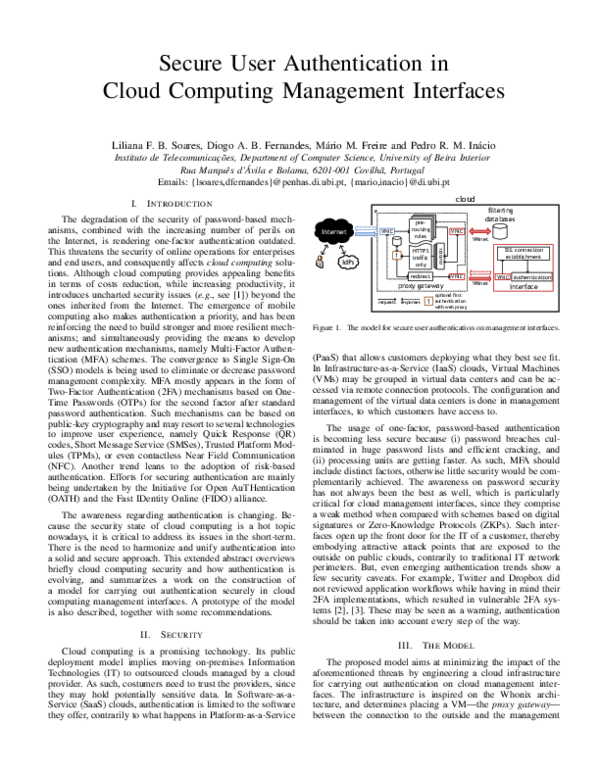 (PDF) Secure user authentication in cloud computing management interfaces