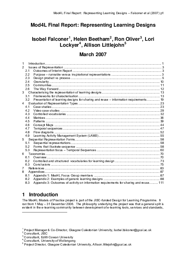 (PDF) Mod4L Final Report: Representing Learning Designs – Falconer et ...