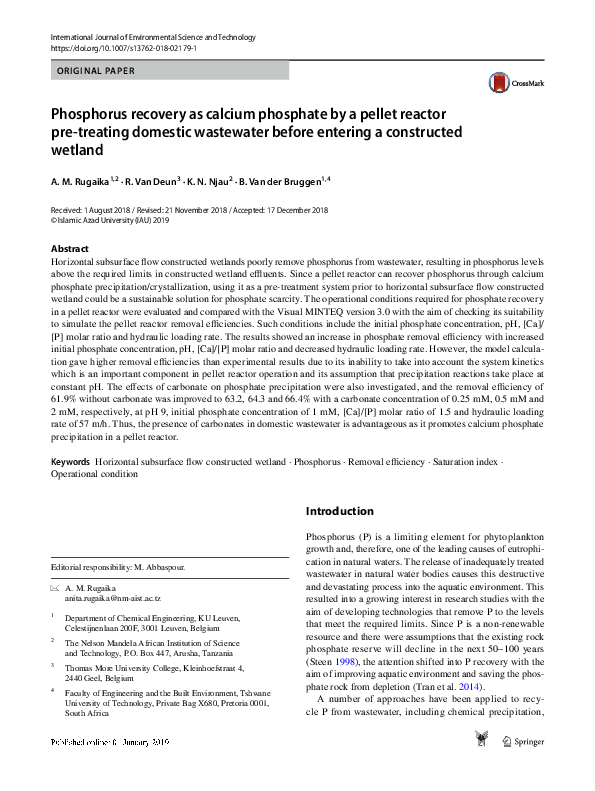 (PDF) Phosphorus recovery as calcium phosphate by a pellet reactor pre ...
