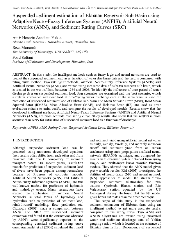 (PDF) Suspended sediment estimation of Ekbatan Reservoir Sub Basin using Adaptive Neuro-Fuzzy ...