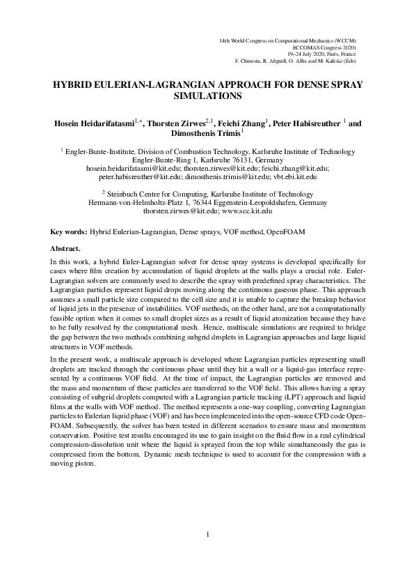 (PDF) Hybrid Eulerian-Lagrangian Approach for Dense Spray Simulations