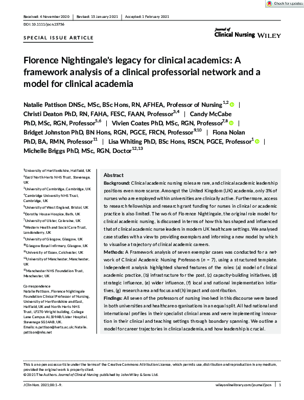 (PDF) Florence Nightingale's legacy for clinical academics: A framework ...