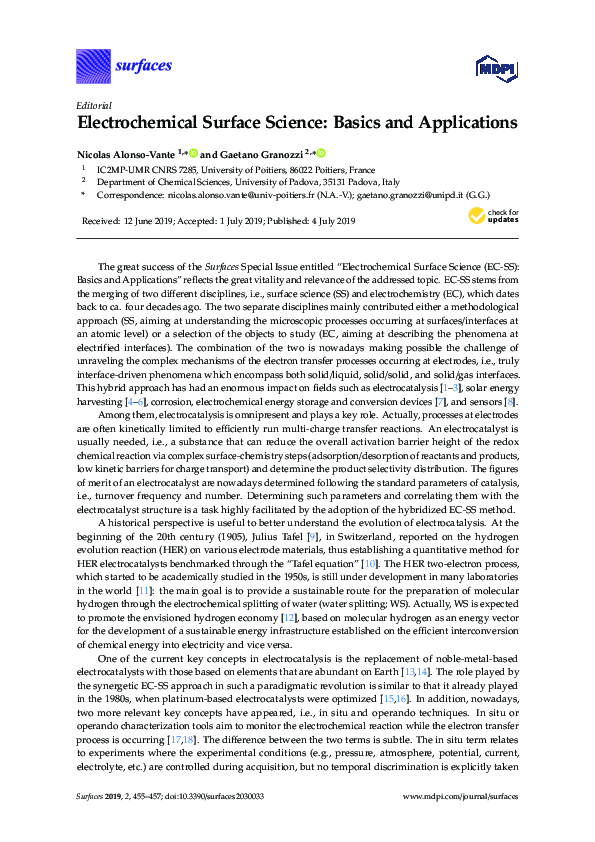 (PDF) Electrochemical Surface Science: Basics and Applications
