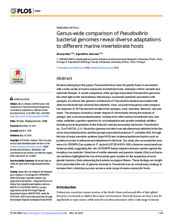 (PDF) Genus-wide comparison of Pseudovibrio bacterial genomes reveal ...