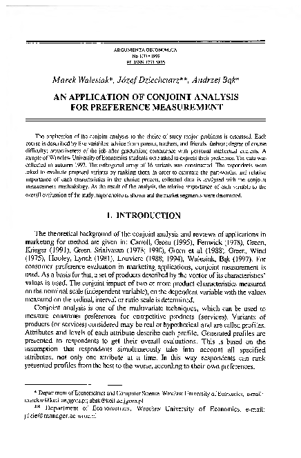 (PDF) Conjoint Analysis for Preference Measurement