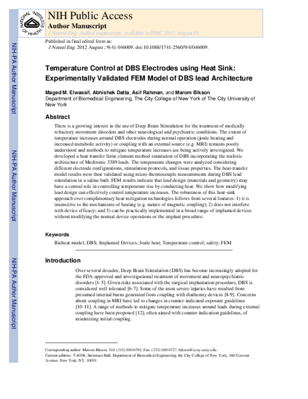 (PDF) Temperature control at DBS electrodes using a heat sink ...