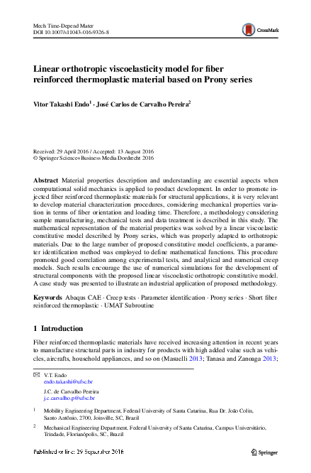 (PDF) Linear orthotropic viscoelasticity model for fiber reinforced ...
