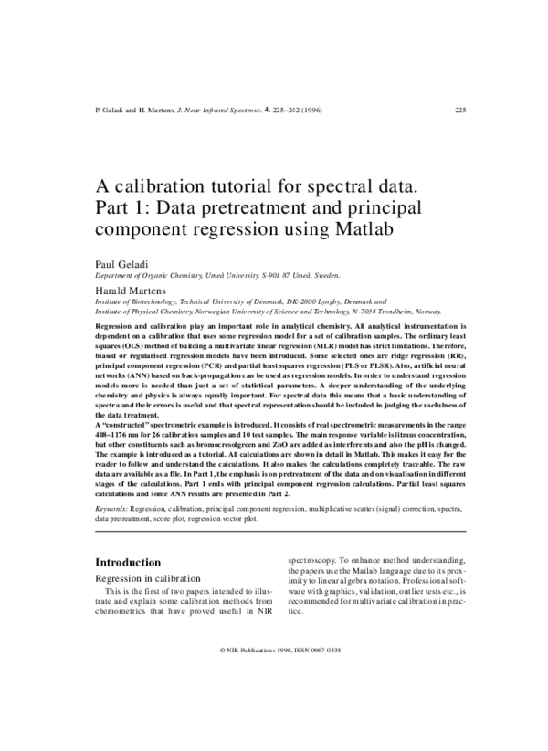 (PDF) Spectral Data Calibration: A Primer in PCR