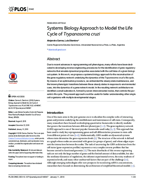 (PDF) Systems Biology Approach to Model the Life Cycle of Trypanosoma cruzi