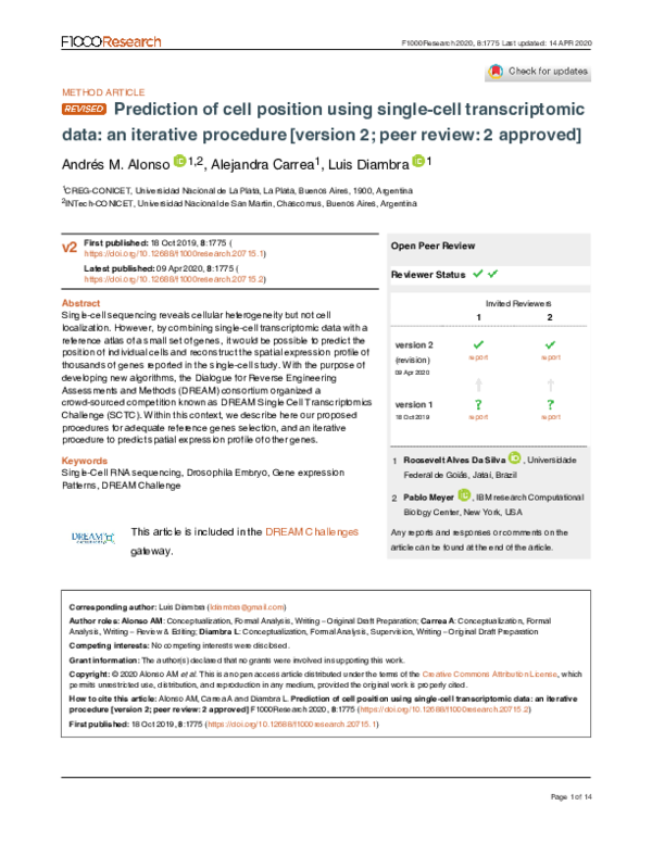 (PDF) Prediction of cell position using single-cell transcriptomic data: an iterative procedure