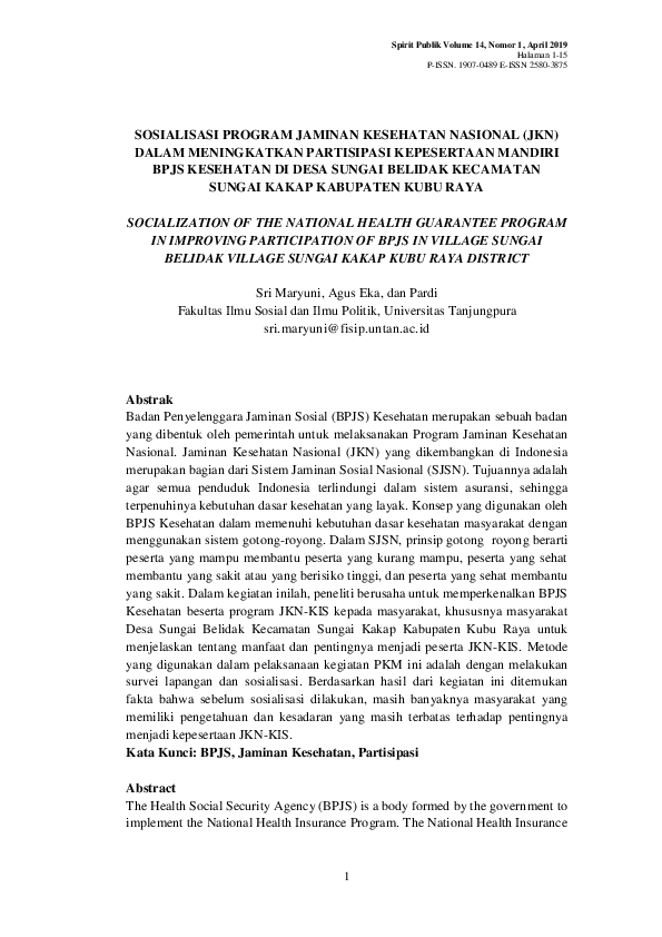 (PDF) Sosialisasi Program Jaminan Kesehatan Nasional (JKN) Dalam Meningkatkan Partisipasi ...