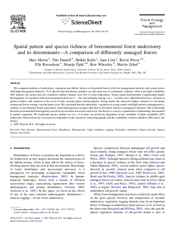 (PDF) Spatial pattern and species richness of boreonemoral forest understorey and its ...