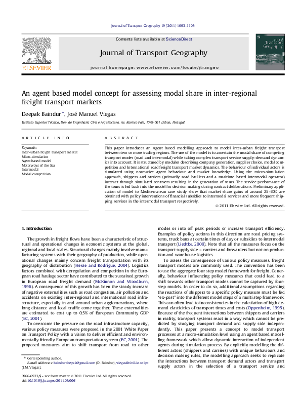 (PDF) An agent based model concept for assessing modal share in inter-regional freight transport ...