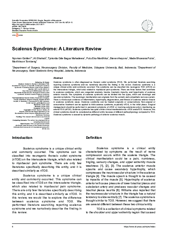 (PDF) Scalenus Syndrome: A Literature Review