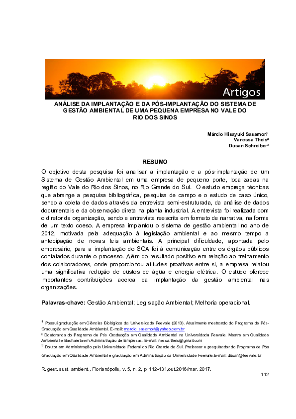 (PDF) An¡Lise Da Implanta«√o e Da P"S -Implanta«√o Do Sistema De Gest√o Ambiental De Uma Pequena ...
