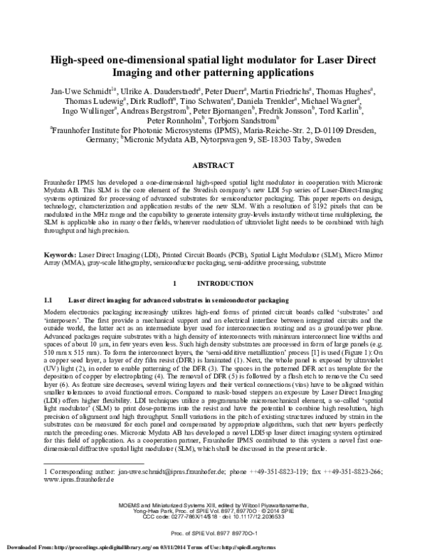 (PDF) High-speed one-dimensional spatial light modulator for Laser Direct Imaging and other ...