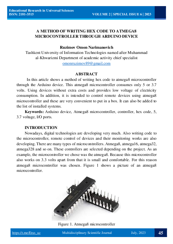 (PDF) A method of writing hex code to atmega8 microcontroller through arduino device