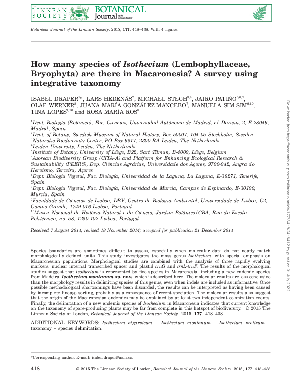(PDF) How many species of Isothecium (Lembophyllaceae, Bryophyta) are ...