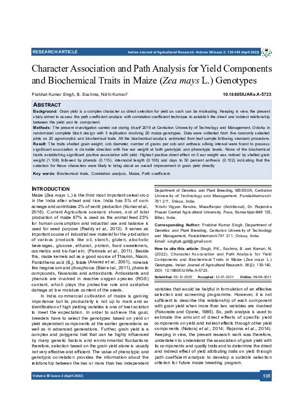 (PDF) Character Association and Path Analysis for Yield Components and Biochemical Traits in ...