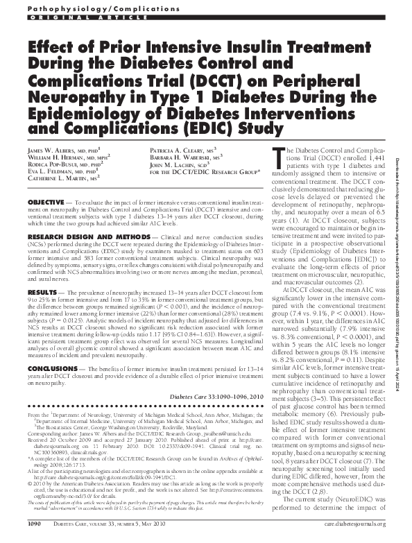 (PDF) Effect of Prior Intensive Insulin Treatment During the Diabetes ...