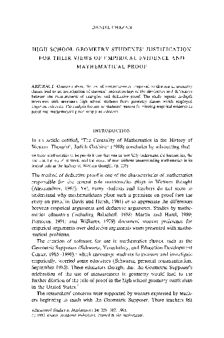 (PDF) High school geometry students' justification for their views of ...