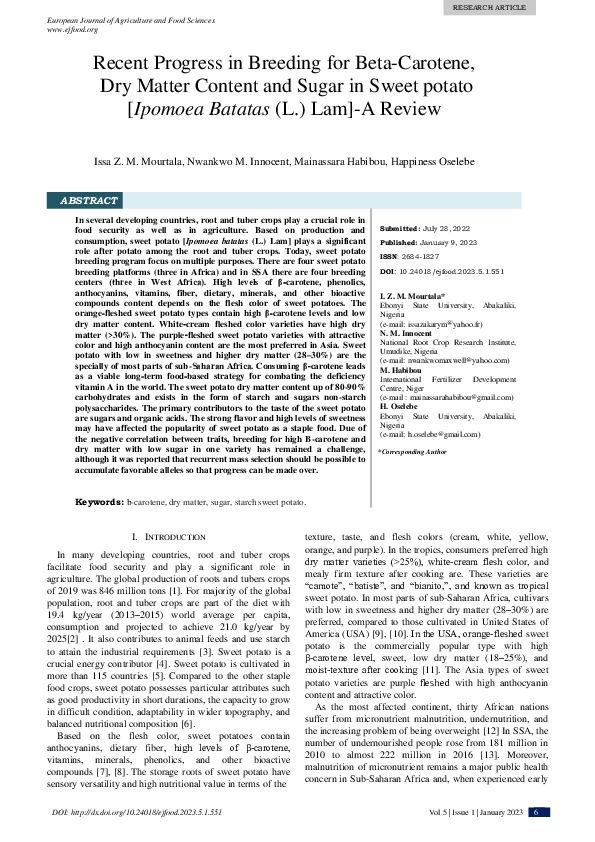 (PDF) Recent Progress in Breeding for Beta-Carotene, Dry Matter Content and Sugar in Sweet ...