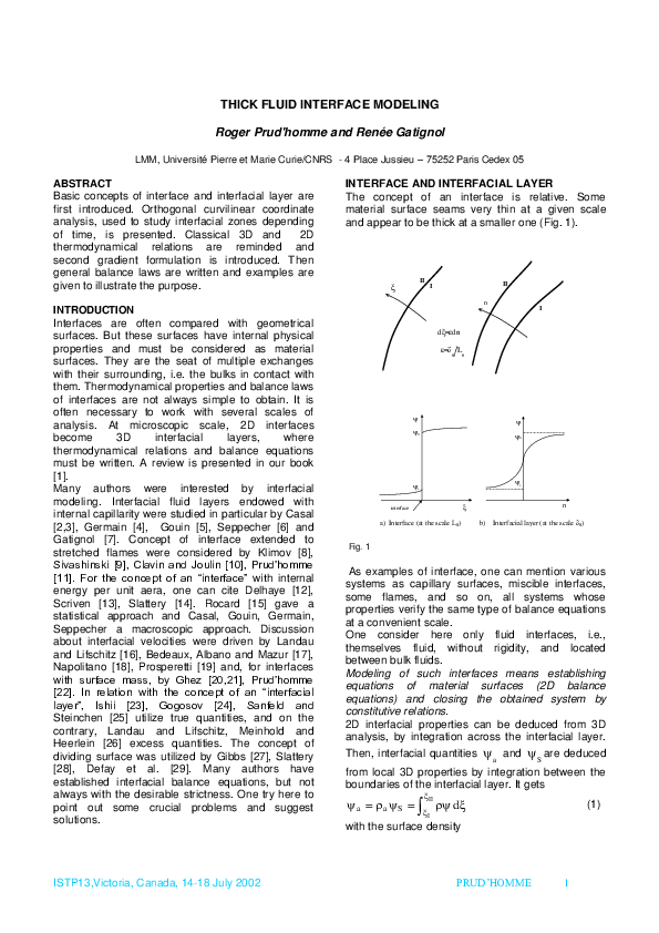 (PDF) Thick fluid interface modeling