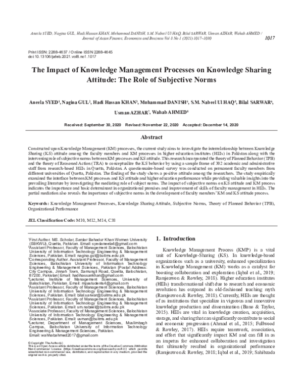 (PDF) The Impact of Knowledge Management Processes on Knowledge Sharing Attitude: The Role of ...