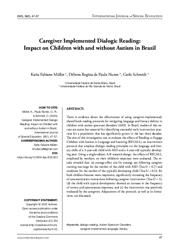 (PDF) Caregiver Implemented Dialogic Reading: Impact on Children with ...