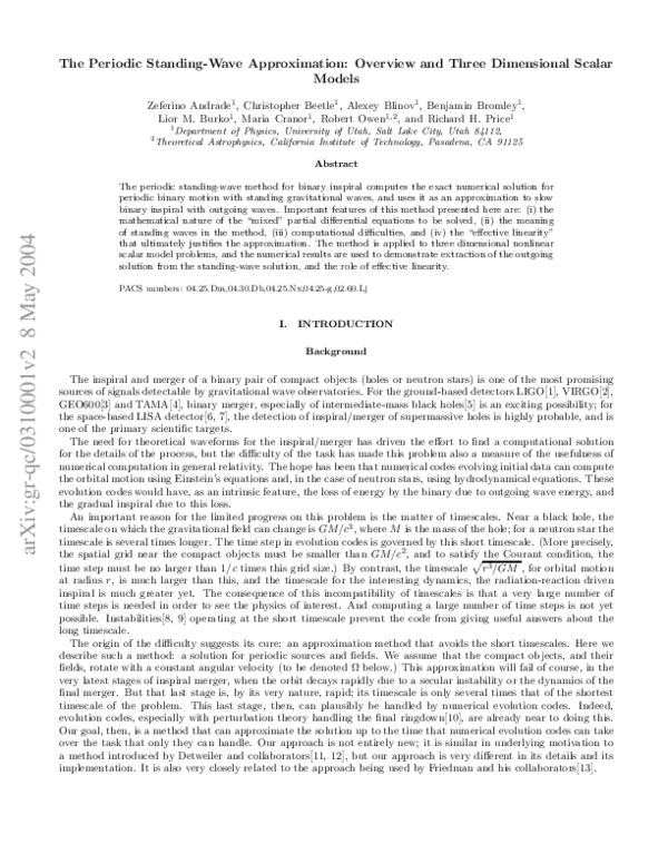 Pdf Periodic Standing Wave Approximation Overview And Three Dimensional Scalar Models