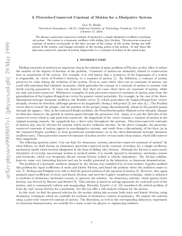 (PDF) A piecewise-conserved constant of motion for a dissipative system