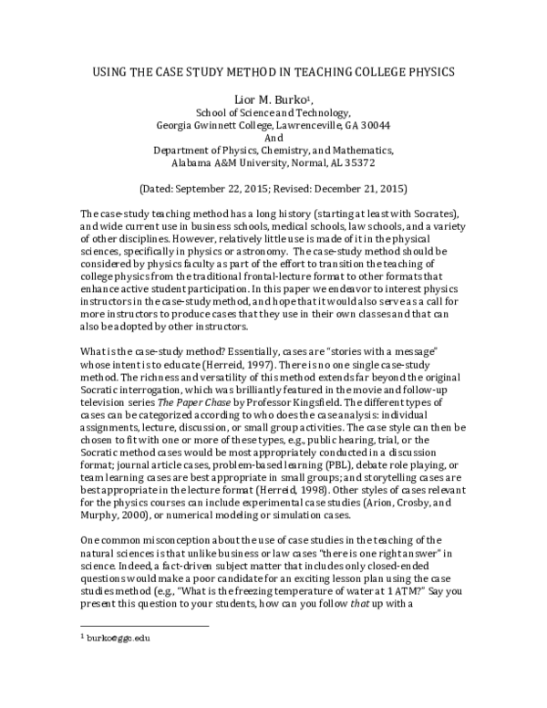 (PDF) Using the Case Study Method in Teaching College Physics