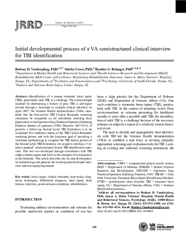 (PDF) Initial developmental process of a VA semistructured clinical ...