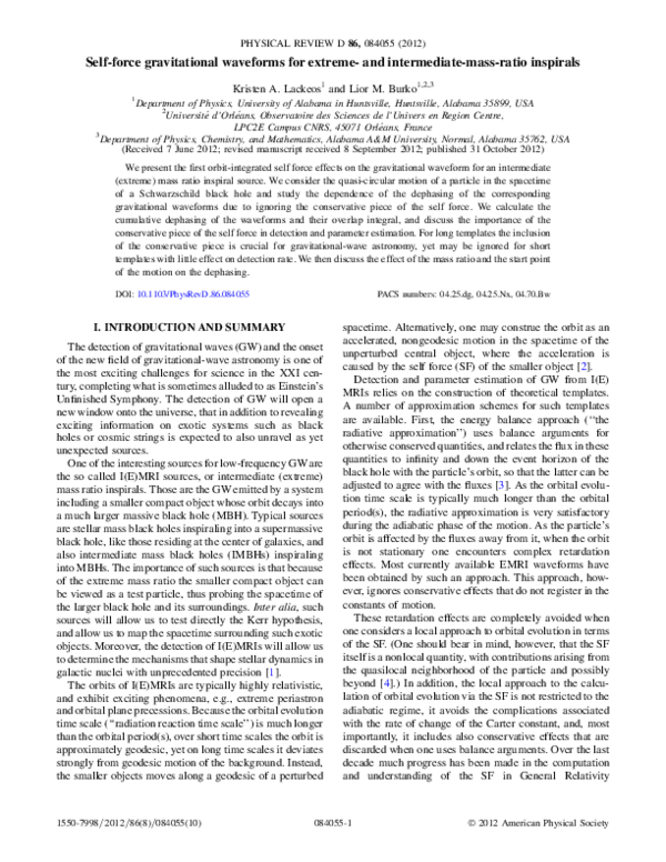 Pdf Self Force Gravitational Waveforms For Extreme And Intermediate