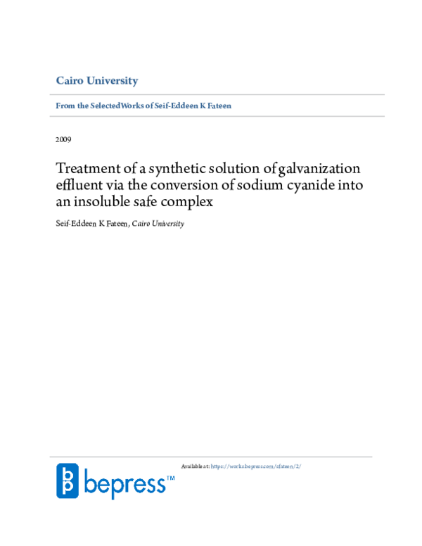 (PDF) Treatment of a synthetic solution of galvanization effluent via ...