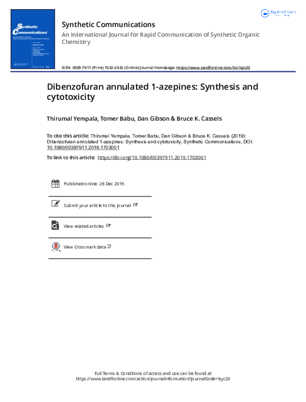 (PDF) Dibenzofuran annulated 1-azepines: Synthesis and cytotoxicity