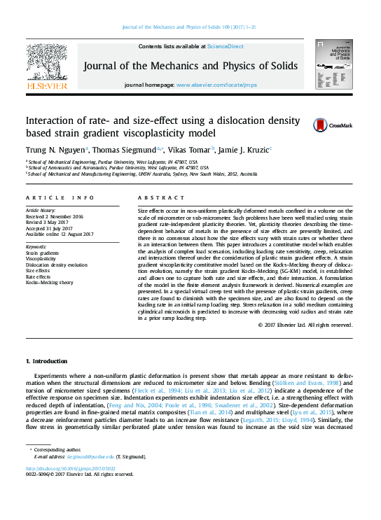 (PDF) Interaction of rate- and size-effect using a dislocation density based strain gradient ...