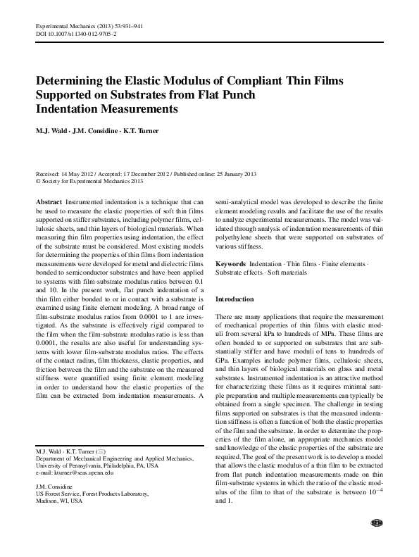 (PDF) Determining the Elastic Modulus of Compliant Thin Films Supported ...