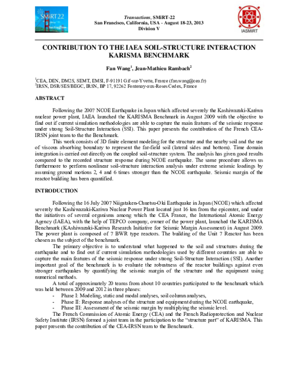 (PDF) Contribution to the Iaea Soil-Structure Interaction