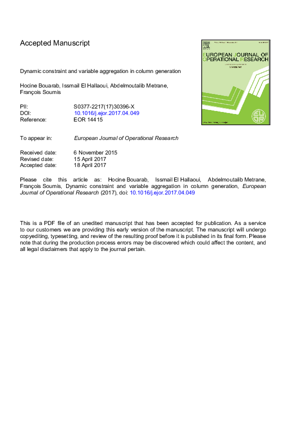 (PDF) Dynamic constraint and variable aggregation in column generation