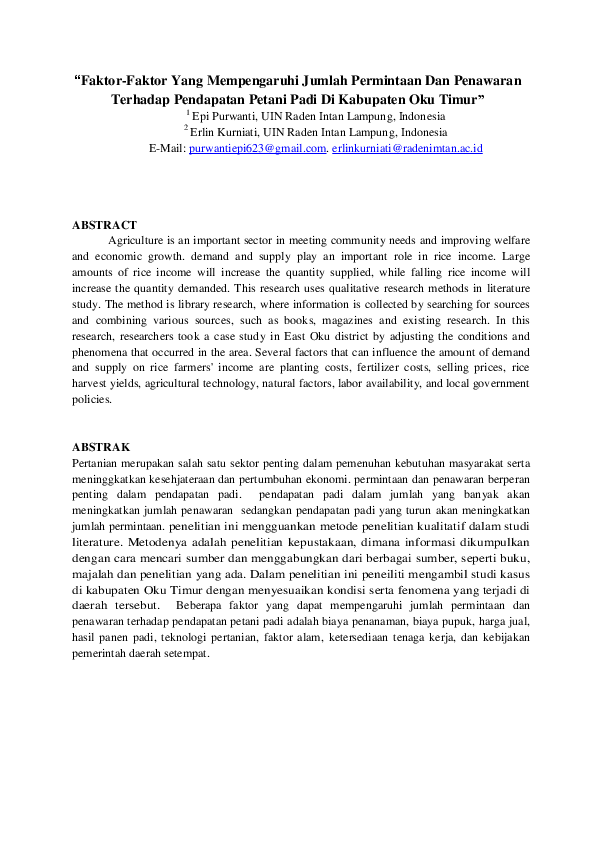 (PDF) "Faktor-Faktor Yang Mempengaruhi Jumlah Permintaan Dan Penawaran Terhadap Pendapatan ...
