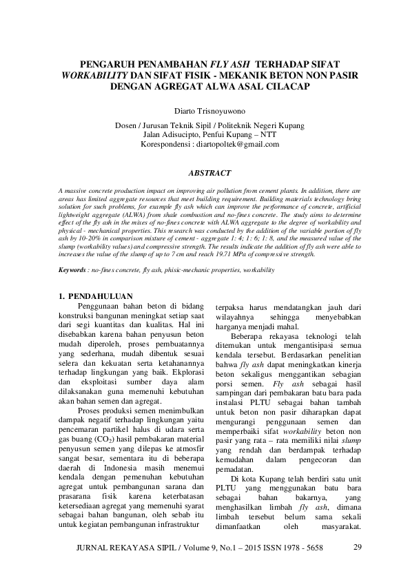 (PDF) Pengaruh Penambahan Fly Ash Terhadap Sifat Workability Dan Sifat Fisik - Mekanik Beton Non ...