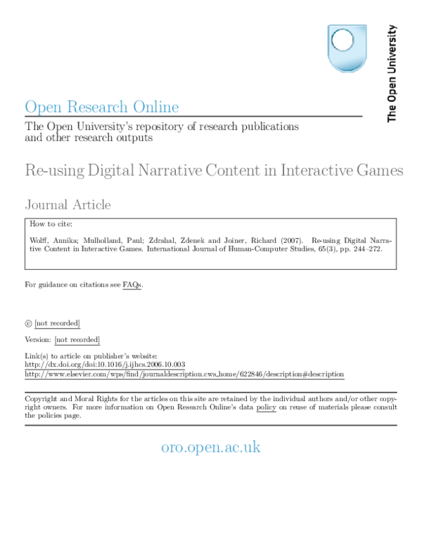 (PDF) Re-using digital narrative content in interactive games