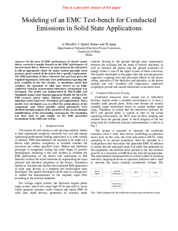 (PDF) Modeling of an EMC test-bench for conducted emissions in solid ...
