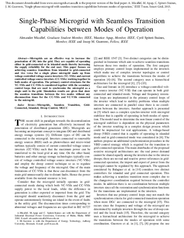 (PDF) Single-Phase Microgrid With Seamless Transition Capabilities Between Modes of Operation
